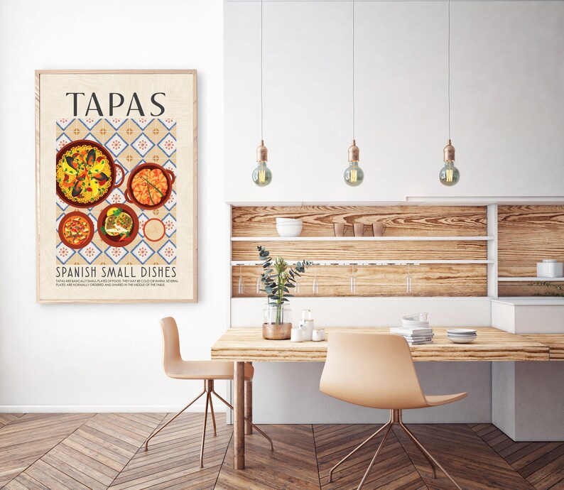 Tapas Print, Spanish Food, Spain Poster, Retro Food Wall Art, Kitchen ...