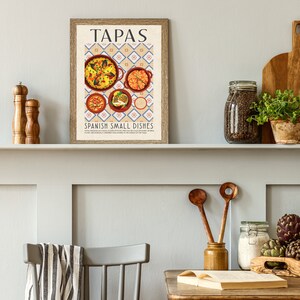 Tapas Print, Spanish Food, Spain Poster, Retro Food Wall Art, Kitchen ...