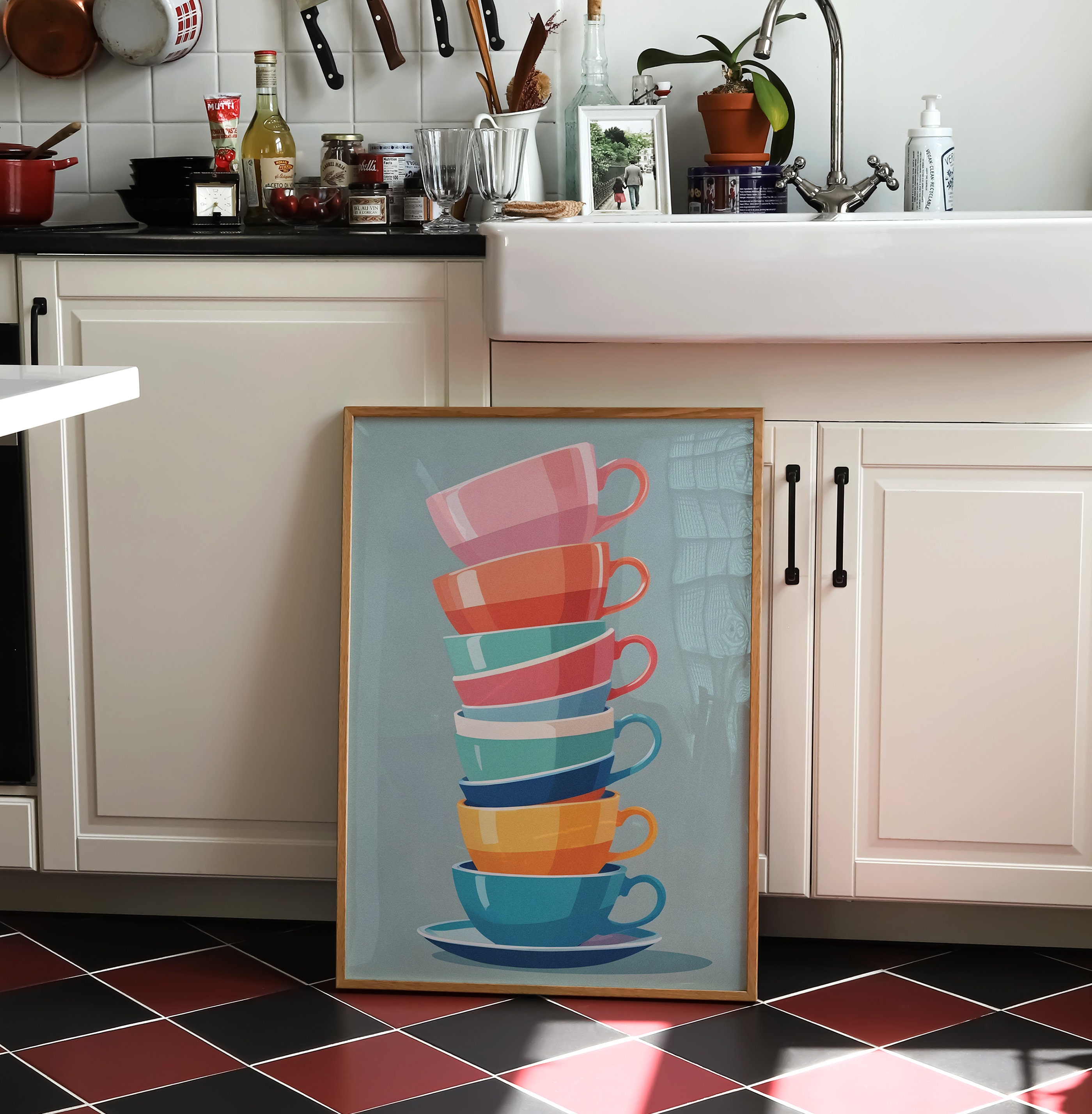 Stacked Tea Cups Print, Retro Tea Poster, Tea Wall Art, Kitchen Print ...