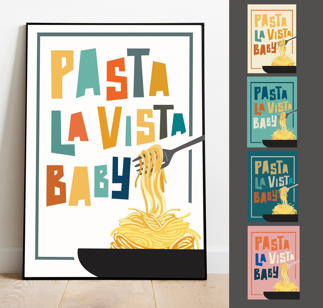 Pasta Kitchen Print, Pasta Wall Art, Retro Kitchen Wall Art, Funny ...