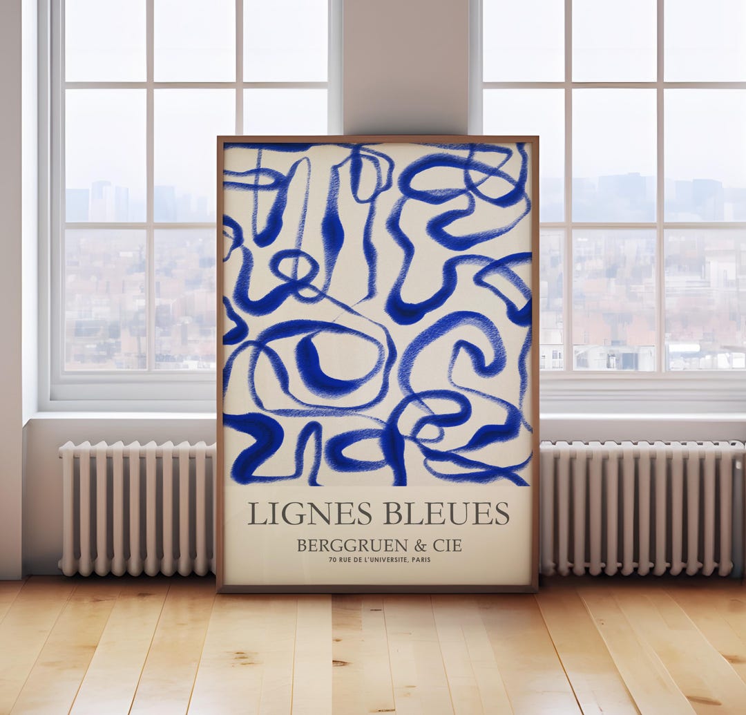 Cobalt Blue Abstract Art, Blue Wall Art, Modern Art Exhibition Print, Blue Lines Print, Blue ...