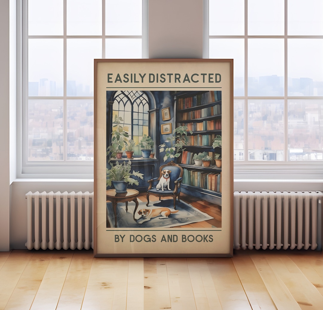 Dog and Books Poster, Vintage Dog Print, Vintage Book Print, Beagles in ...