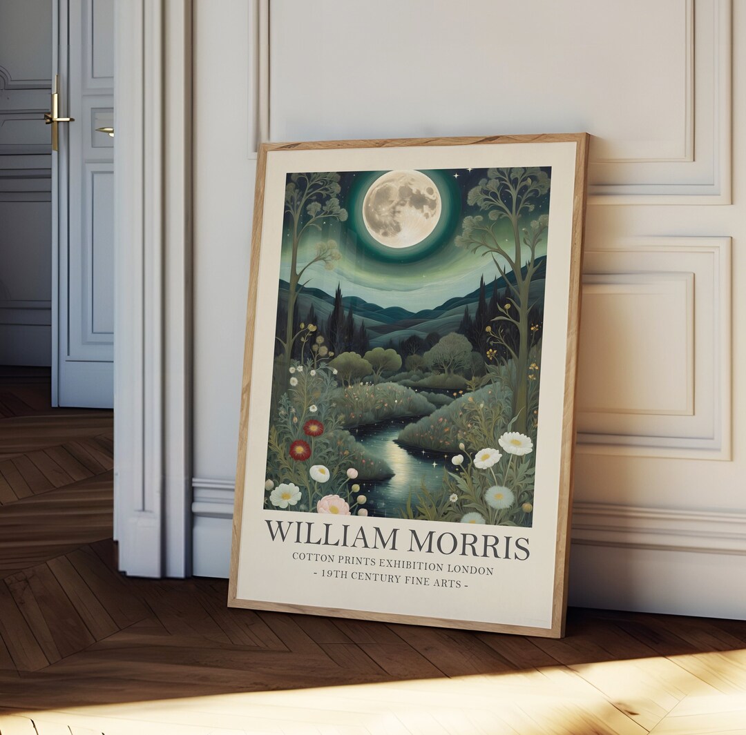 William Morris Moon and Stars Print, William Morris Exhibition Print, V ...