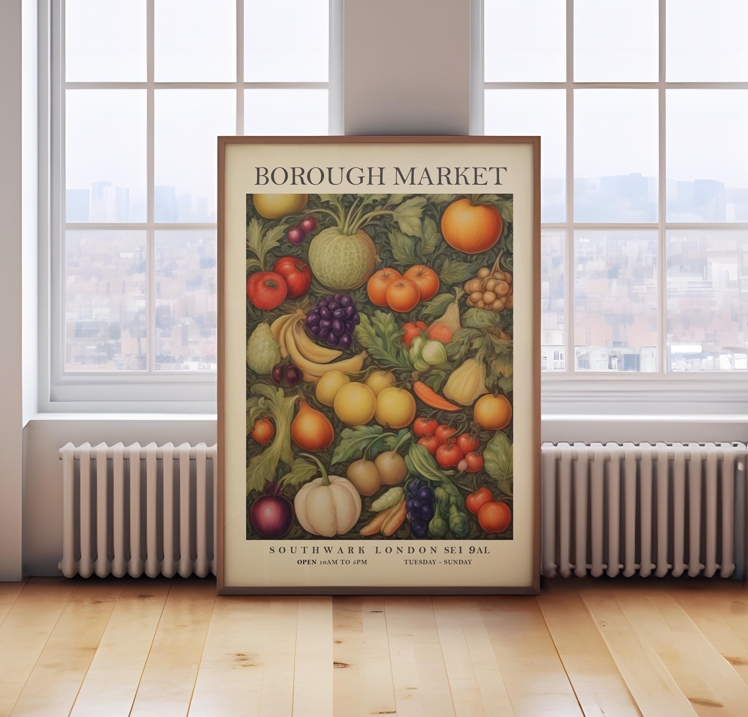 Borough Market Print, William Morris Print, Vintage Food Poster, Retro ...