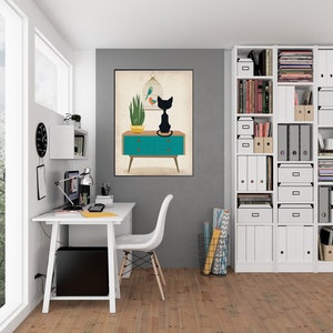 Retro Cat Wall Art, Mid Century Modern Cat Print, Atomic Cat, Mid ...