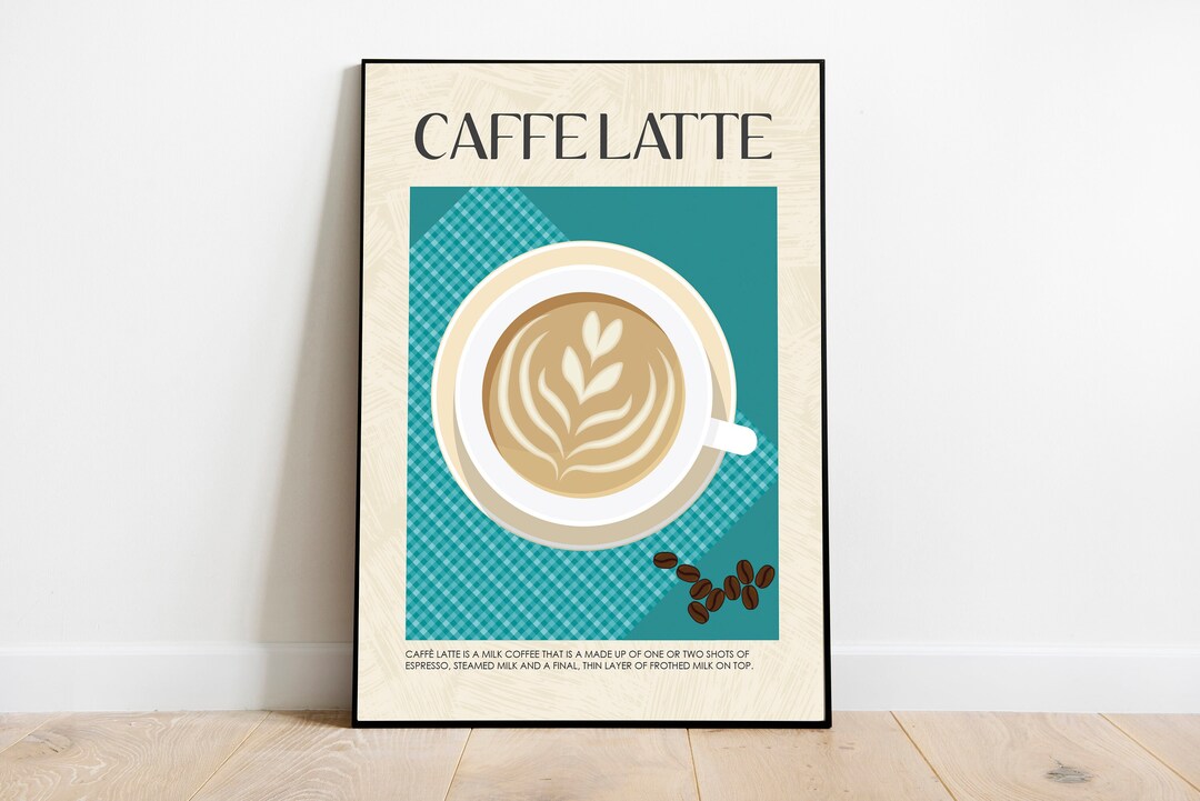 Retro Coffee Poster, Caffe Latte Print, Vintage Coffee, Kitchen Print ...