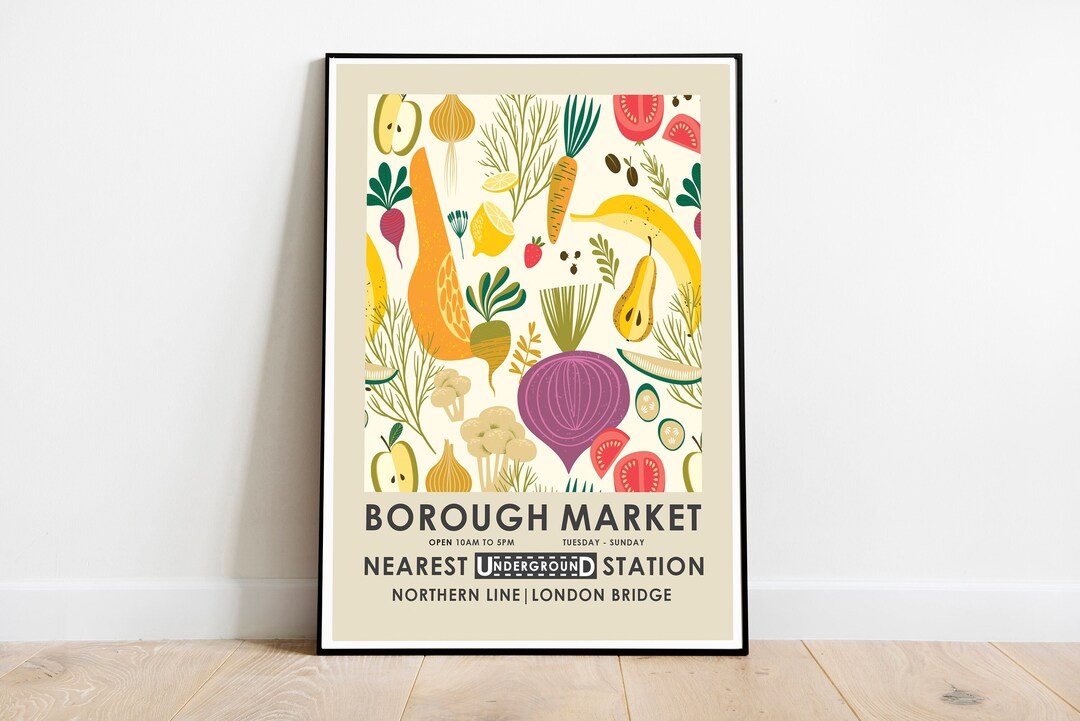 Borough Market Print, Kitchen Print, Farmers Market, Vintage Food Print ...