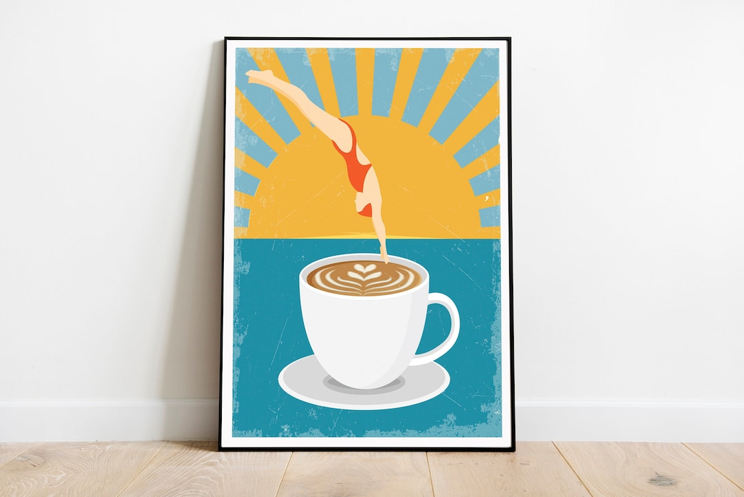 Retro Coffee Poster, Coffee Diving, Vintage Print, Retro Kitchen Wall ...