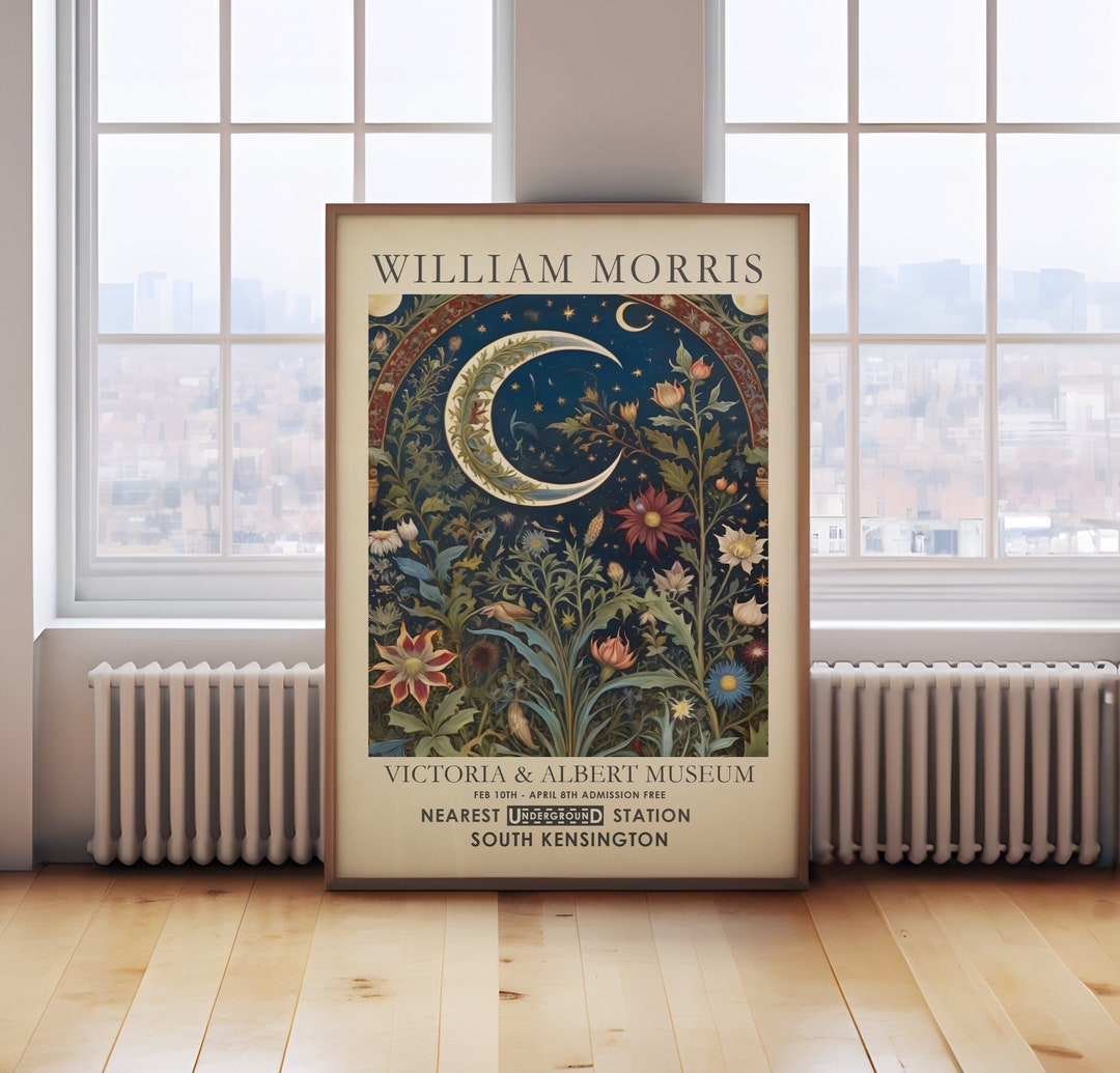 William Morris Moon and Stars Print, William Morris Exhibition Print, V ...