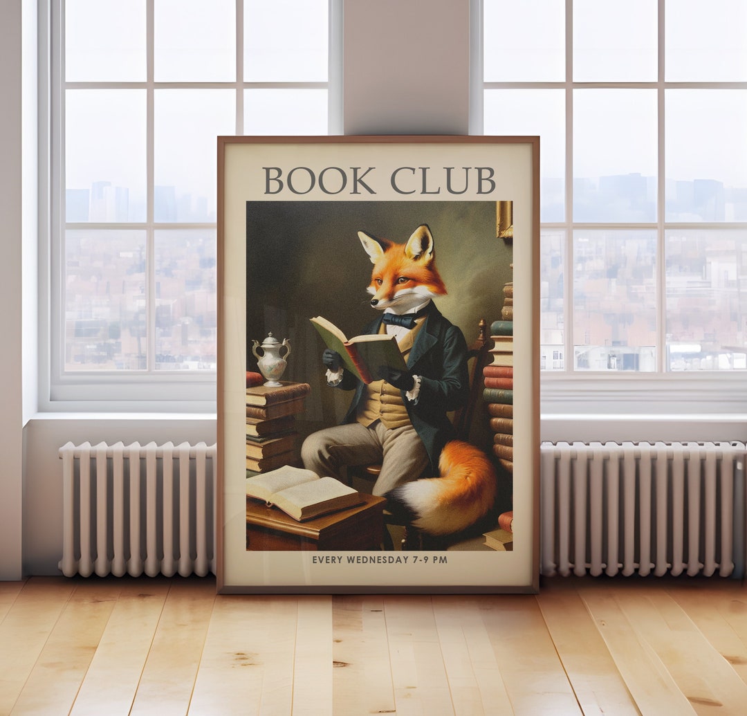 Victorian Fox Reading a Book, Book Club Print, Vintage Book Poster ...