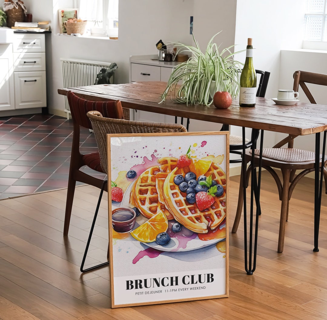 Brunch Club Print, Waffles Print, Breakfast Print, Food Illustration ...