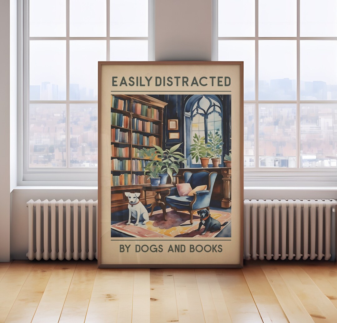 Dog and Books Poster, Vintage Dog Print, Vintage Book Print, Labradors ...