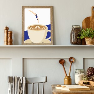 Coffee Diver, Coffee Print, Retro Diver Art, Coffee Station Art, Mid ...