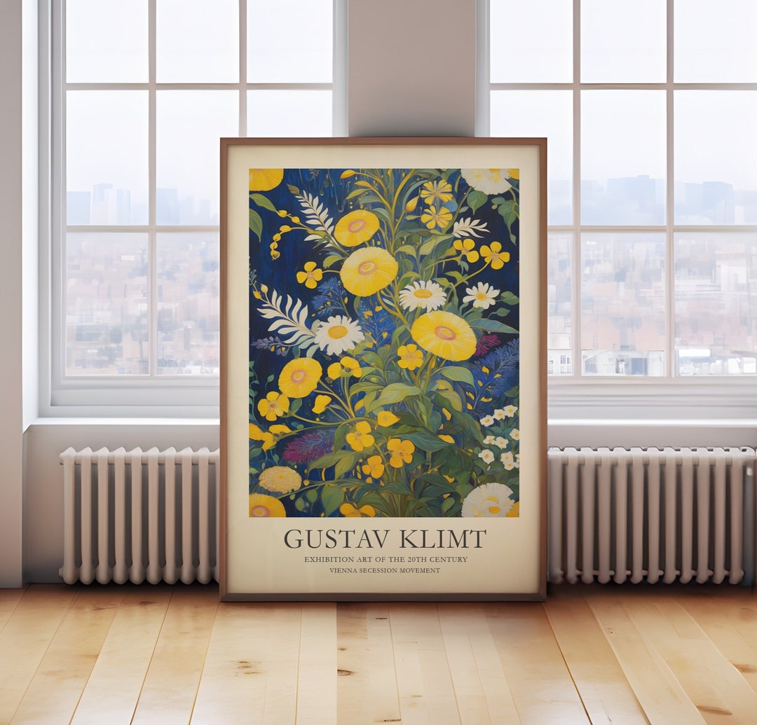 Gustav Klimt Print, Yellow Floral Print, Klimt Museum Poster ...