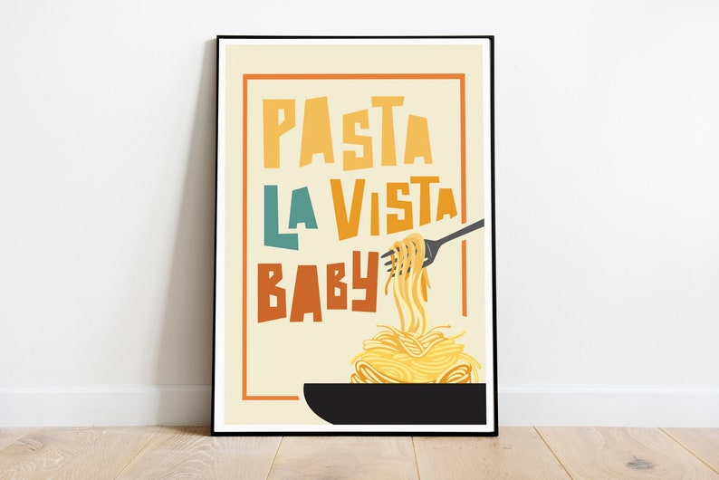 Pasta Kitchen Print, Pasta Wall Art, Retro Kitchen Wall Art, Funny ...