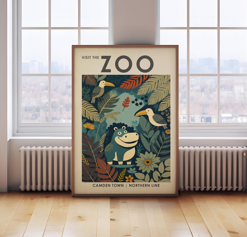 Vintage Zoo Poster, Hippo Print, Exhibition Poster, Nursery Wall Art ...