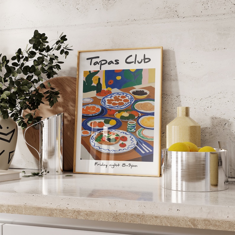 Tapas Club Print, Spanish Food, Matisse Style Food Wall Art, Kitchen ...