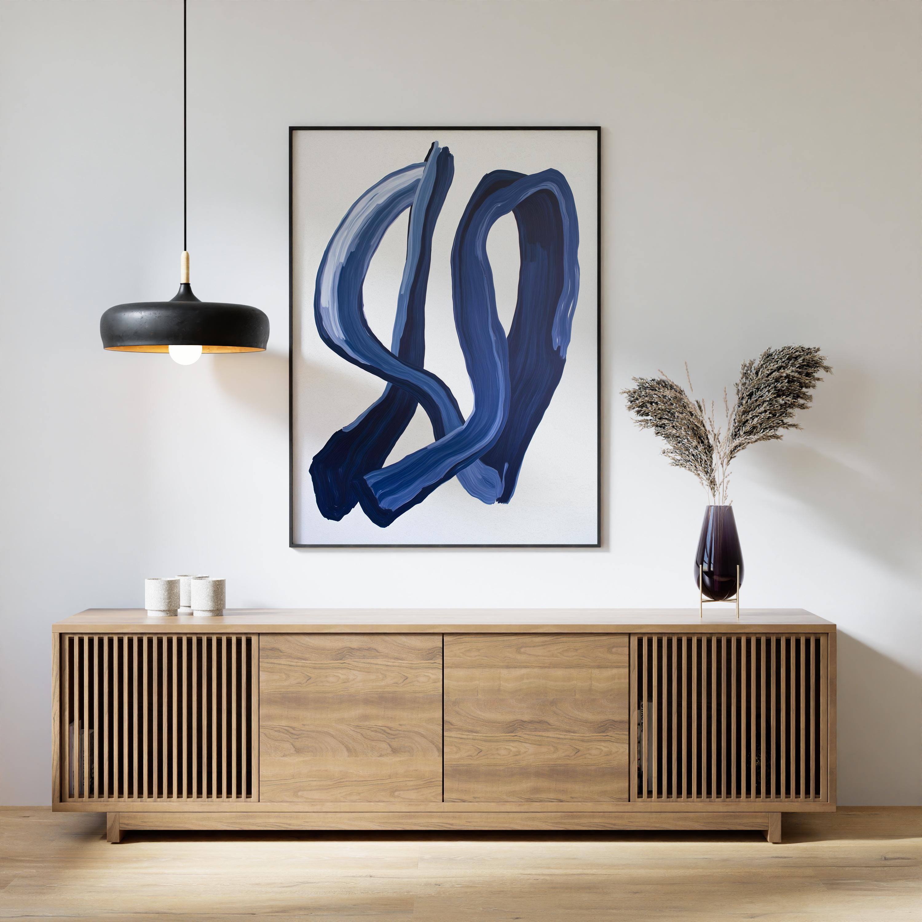 Navy Abstract Art, Minimalist Navy Wall Art, Textured Look Painting ...