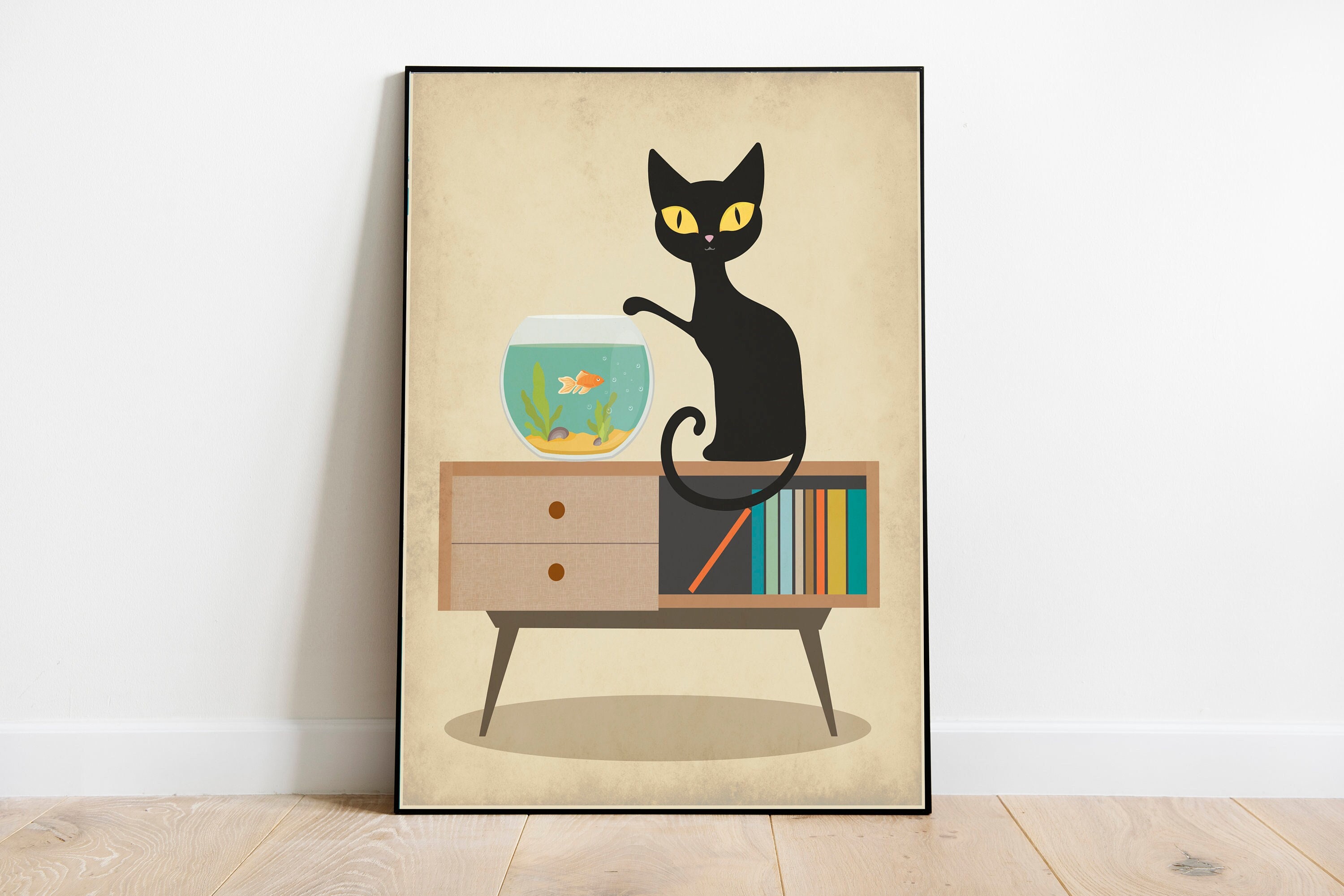 Retro Black Cat Wall Art, Atomic Cat, Mid Century Modern Print, Mid ...