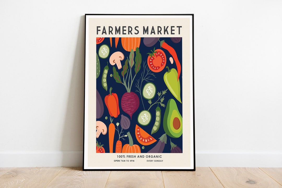 Farmers Market Print, Kitchen Print, Vegetable Print, Vintage Food ...