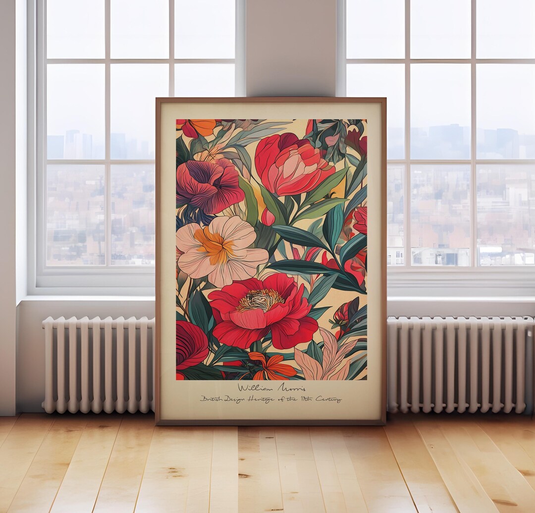 William Morris Print, Maximalist Flower Print, Red Floral Decor ...