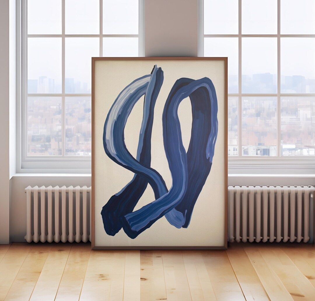 Navy Abstract Art, Minimalist Navy Wall Art, Textured Look Painting ...