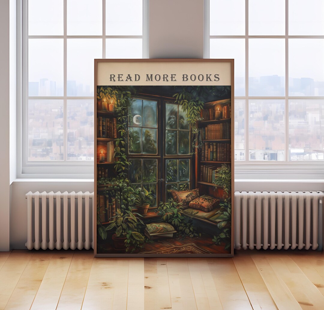 Vintage Book Painting, Library Print, Book Lover Gift, Book Wall Art ...