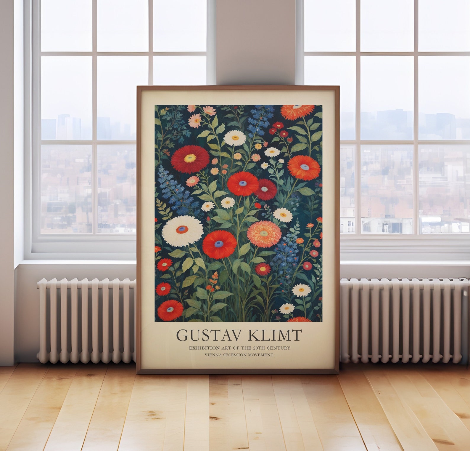Gustav Klimt Print, Red Floral Print, Klimt Museum Poster, Exhibition ...