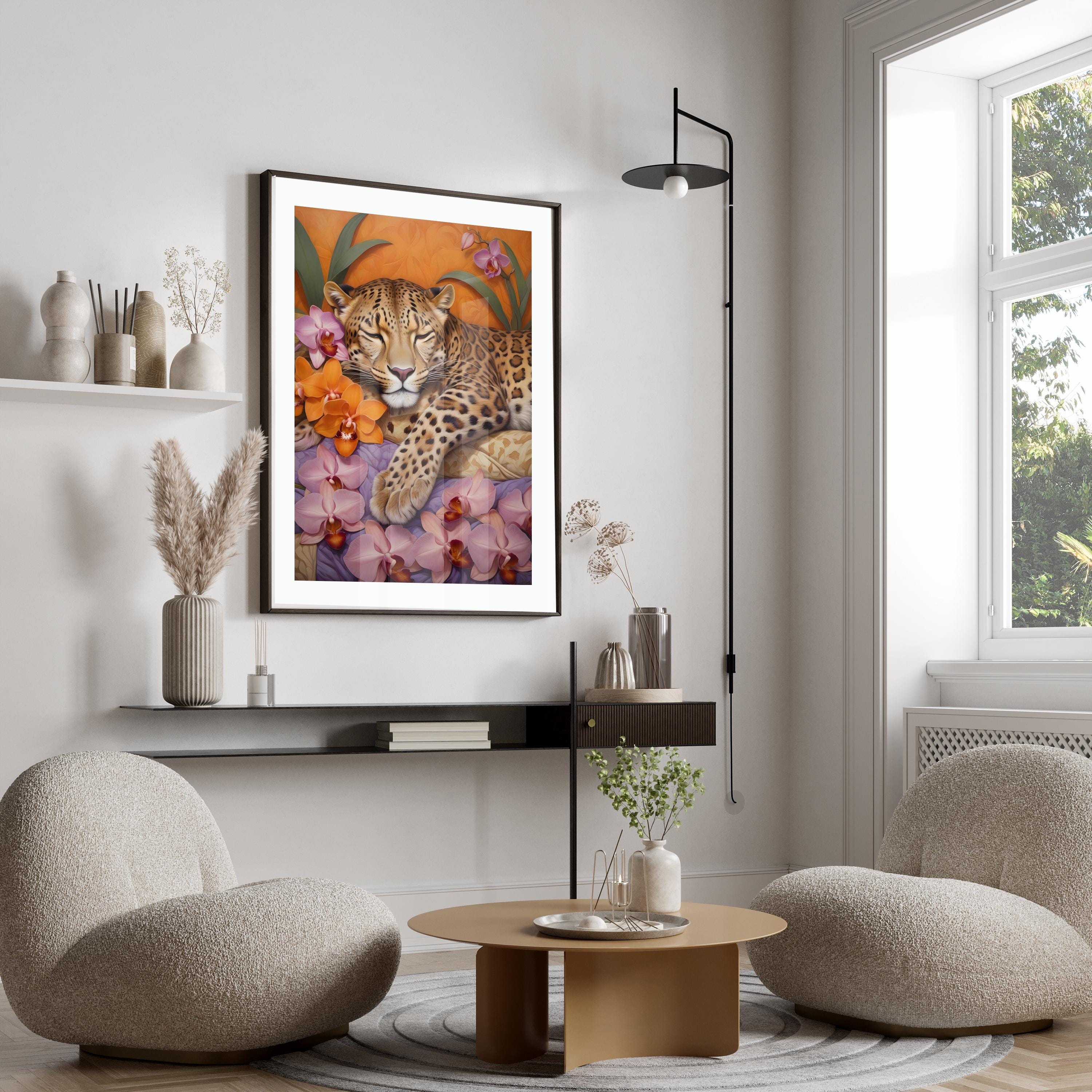 Leopard and Botanicals Print, Bold Animal Portrait, Leopard Wall Art ...