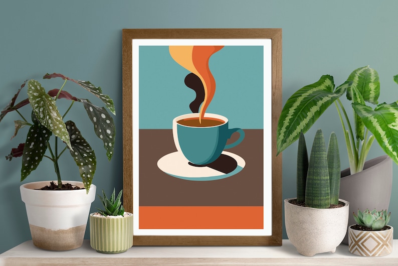 Retro Coffee Poster, Coffee Print, Mid Century Coffee Wall Art, Coffee ...