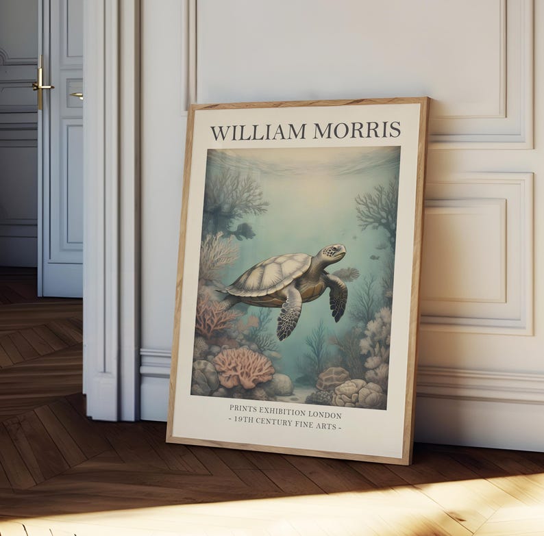 William Morris Turtle Print, Underwater Turtle Painting, Underwater ...