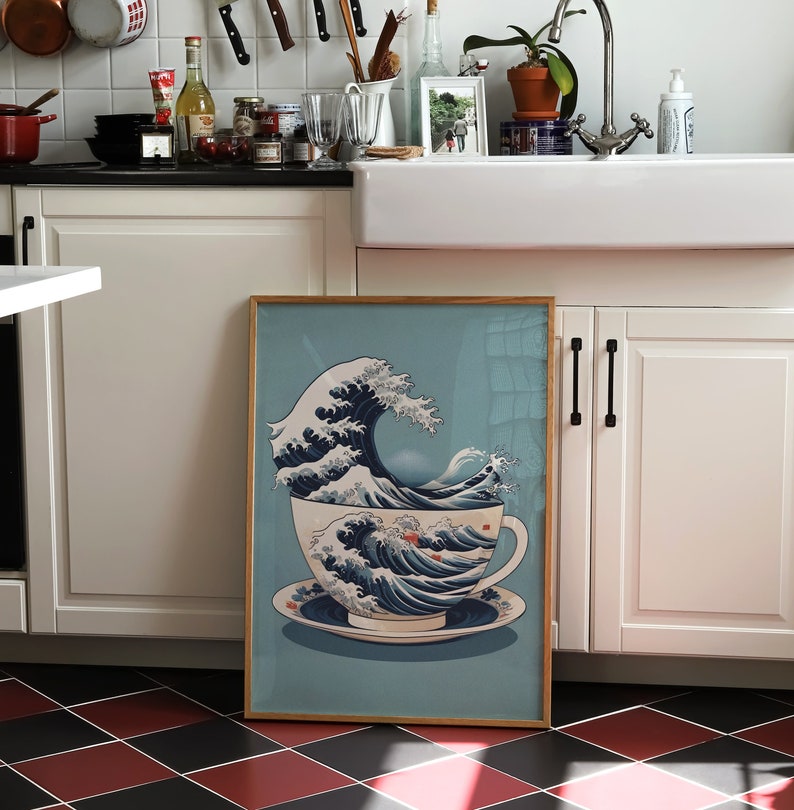 The Great Wave off Kanagawa in a Tea Cup Print, Japanese Tea Poster ...