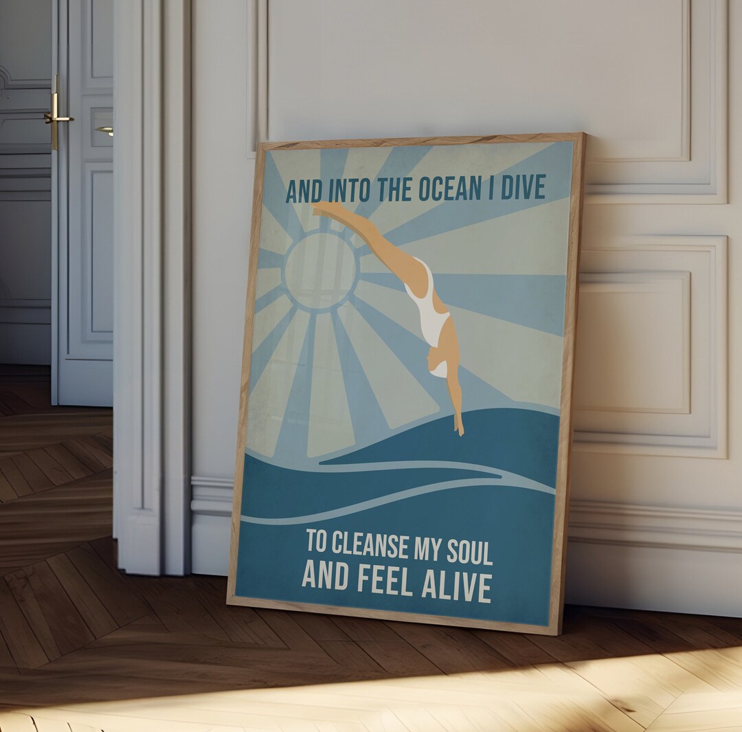 And Into the Ocean I Go Print, Woman Diving, Vintage Swimming Poster ...