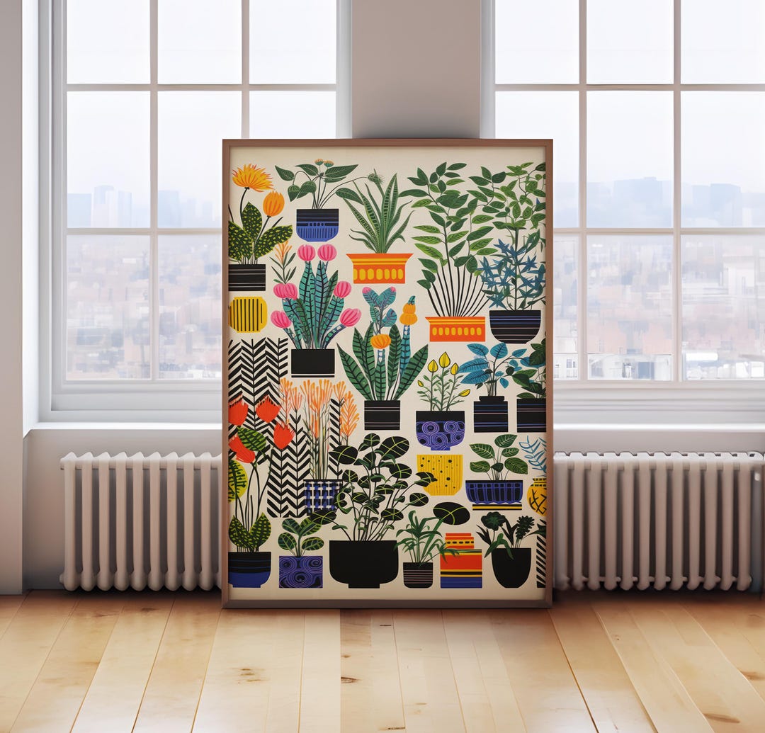 House Plants Print, Plant Pots Print, Plants on a Shelf, Botanical ...