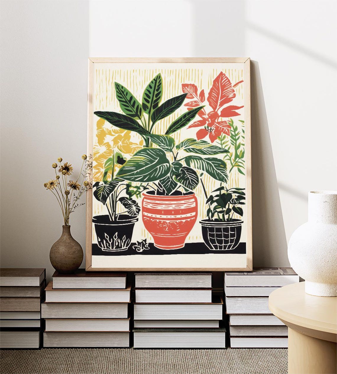 Garden Poster, Botanical Illustration, Vintage Plant in Pots Painting ...