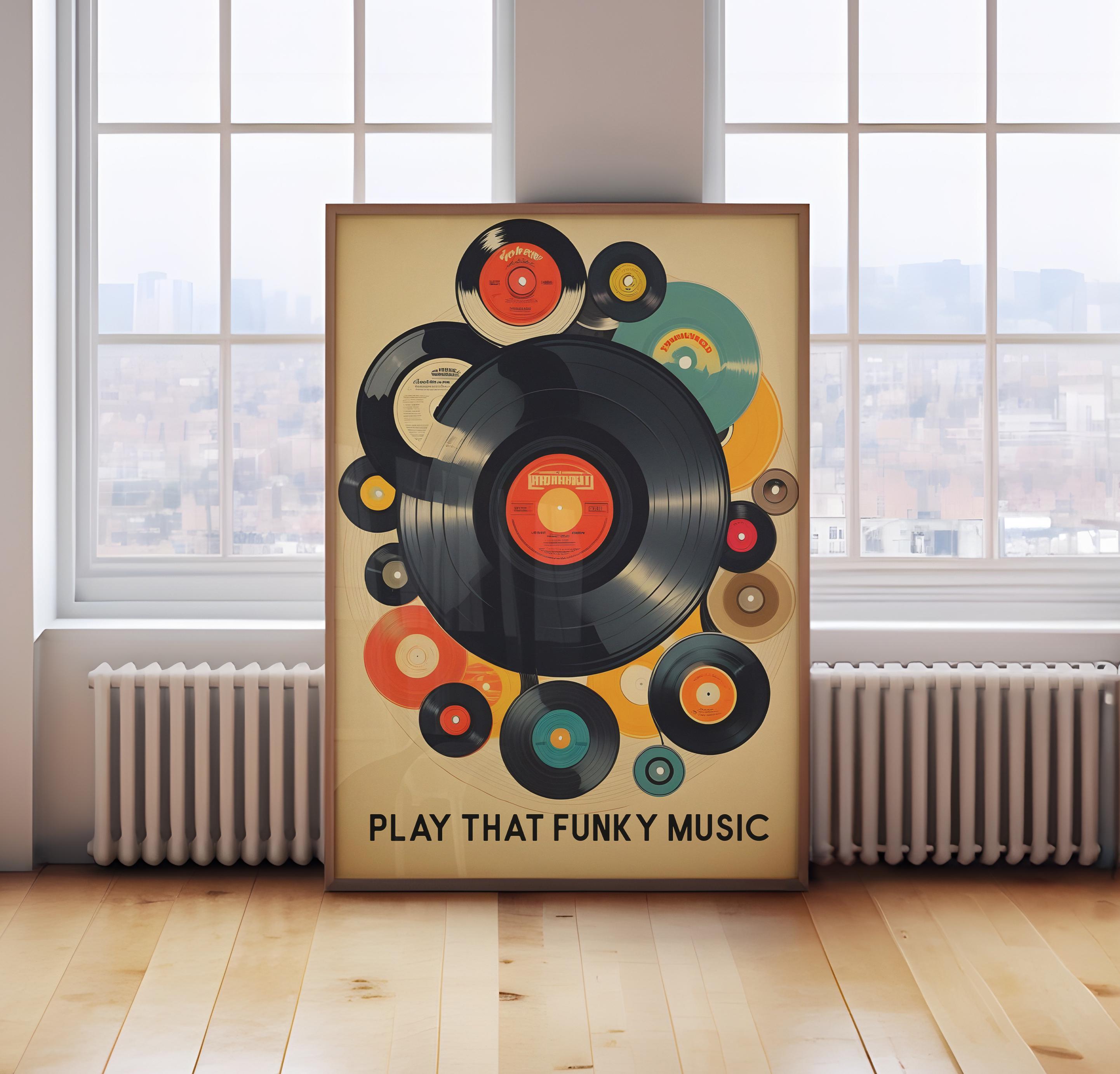 Play That Funky Music Print, Vinyl Records Music Poster, Vintage Music ...