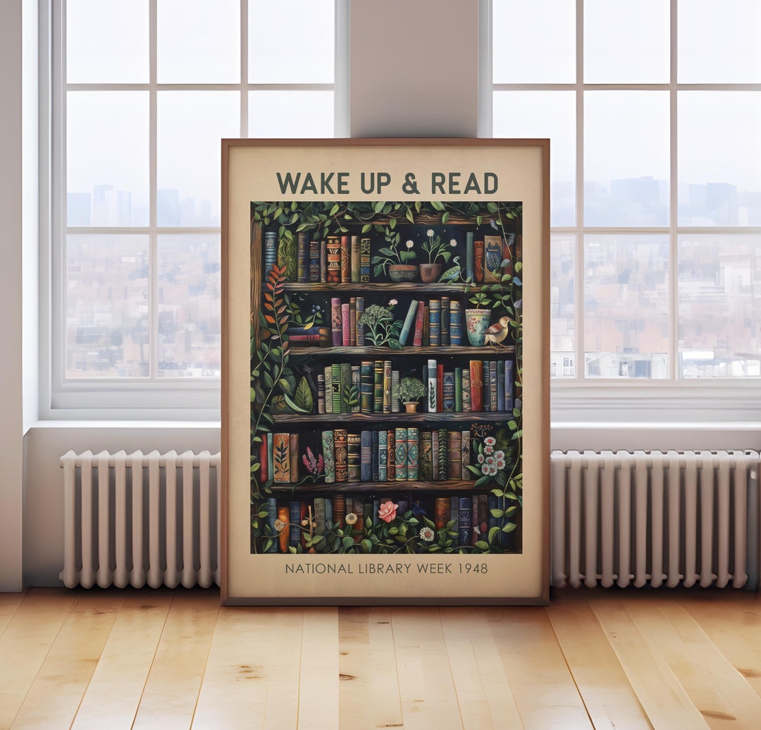 Vintage Book Painting, Library Print, Book Lover Gift, Book Wall Art ...