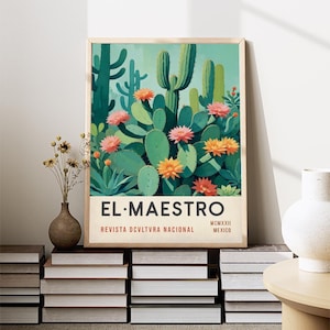 Vintage Mexican Culture Exhibition Poster, Vintage Cactus Wall Art, El ...