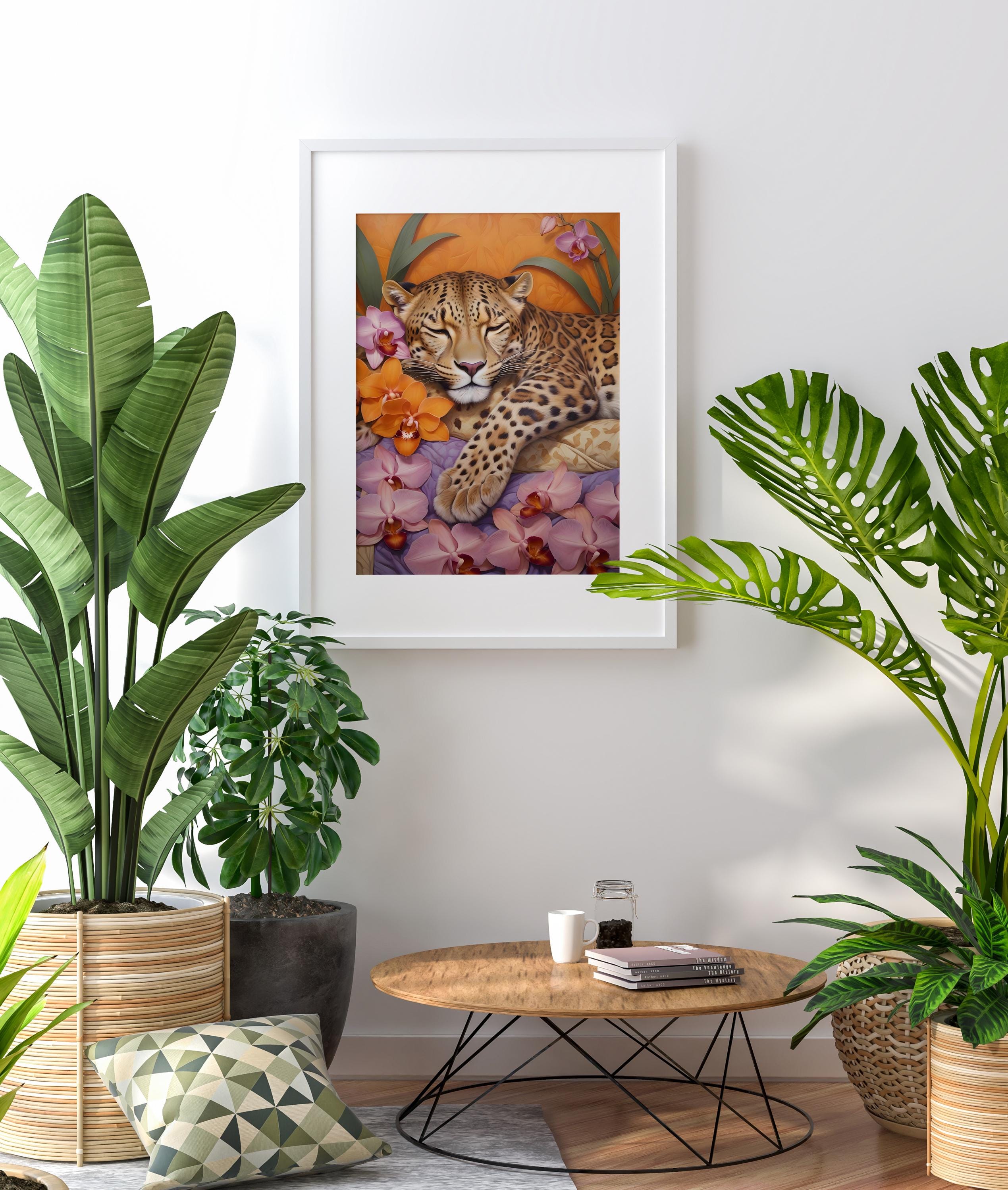Leopard and Botanicals Print, Bold Animal Portrait, Leopard Wall Art ...