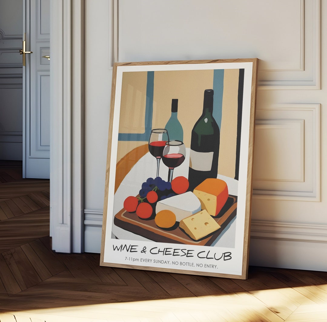 Wine and Cheese Club Poster, Wine Print, Bar Cart Decor, Vintage ...