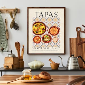 Tapas Print, Spanish Food, Spain Poster, Retro Food Wall Art, Kitchen ...