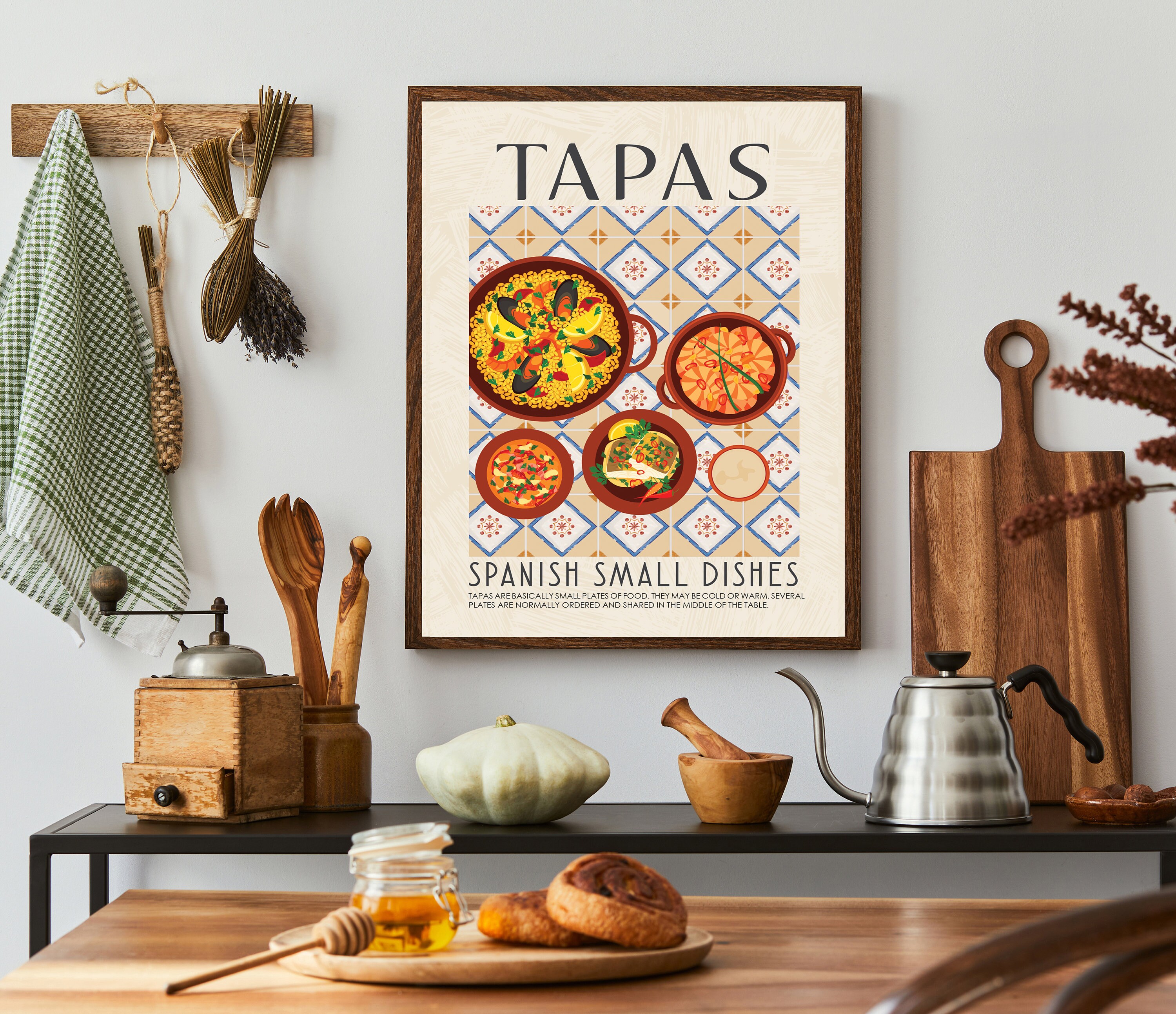 Tapas Print, Spanish Food, Spain Poster, Retro Food Wall Art, Kitchen ...