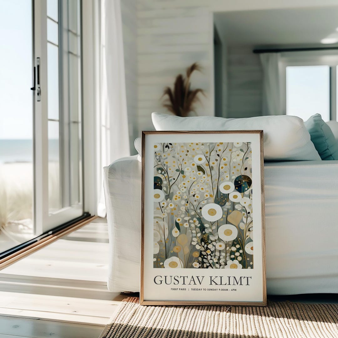 Gustav Klimt Print, White Floral Print, Klimt Museum Exhibition Poster ...