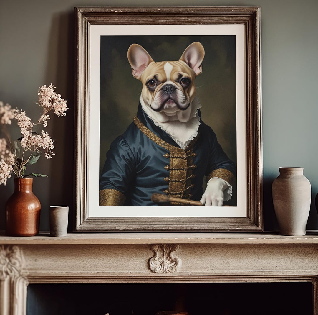 Renaissance French Bulldog Print, Altered Animal Painting, French ...
