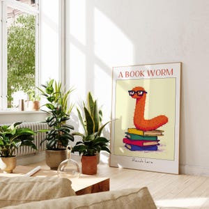 Children's Reading Poster, Kids Reading Decor, Kids Bookworm Print ...