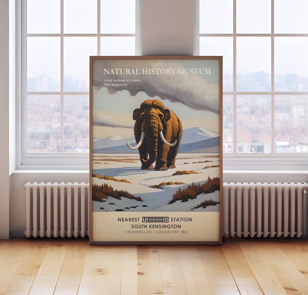 Natural History Museum Poster, Vintage Exhibition Museum Print, Mammoth ...