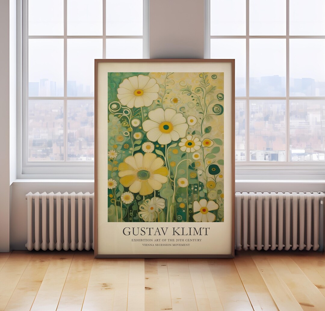 Gustav Klimt Print, Yellow Floral Print, Klimt Museum Exhibition Poster ...