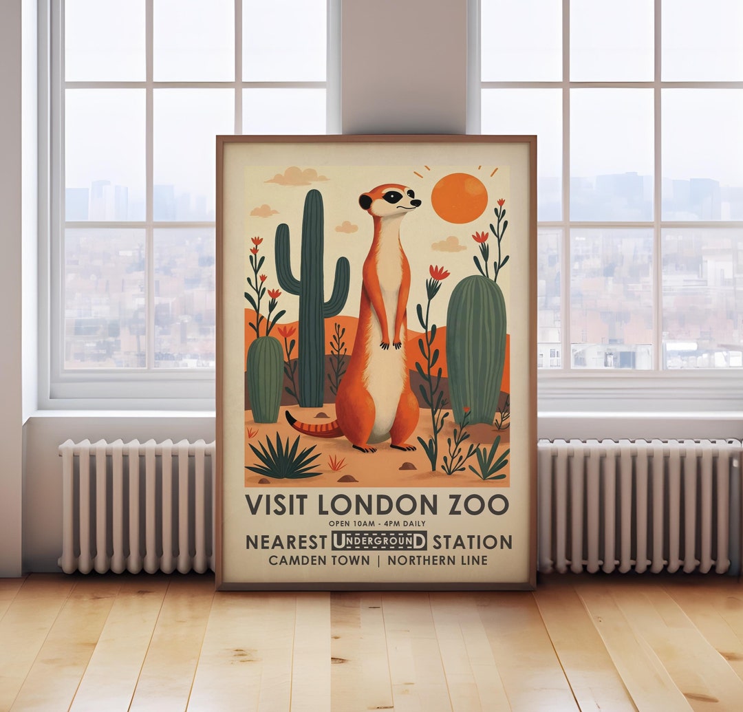 London Zoo Poster, Meercat Print, Vintage Style Exhibition Poster, Animal Wall Art, Jungle Wall ...