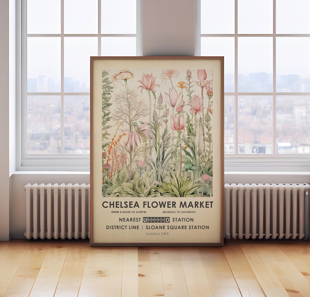 Vintage Chelsea Flower Market, Pink Flower Market Print, Vintage Floral ...
