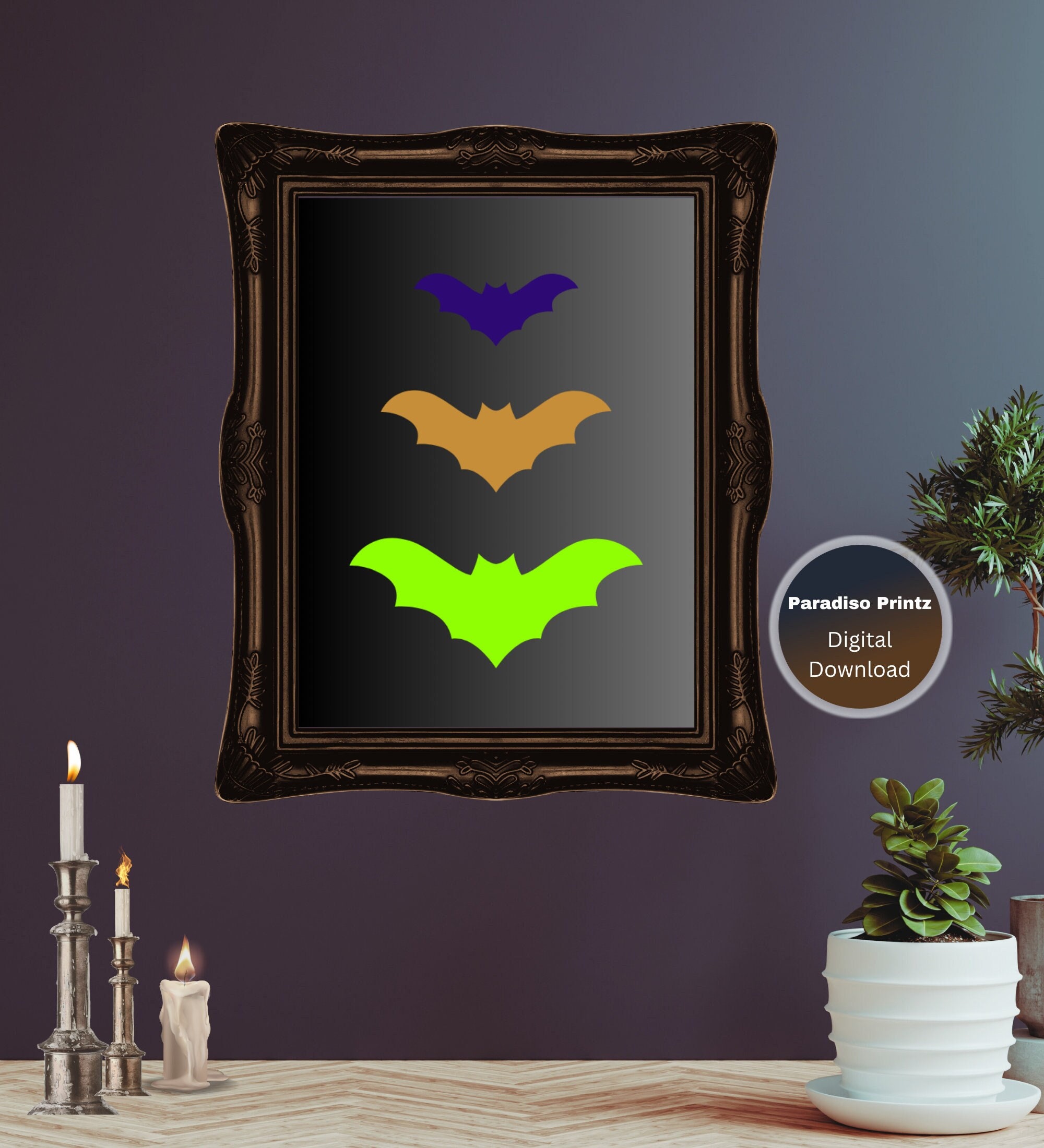 Halloween Bat Printable Wall Art, Neon Bats Wall Art - Etsy